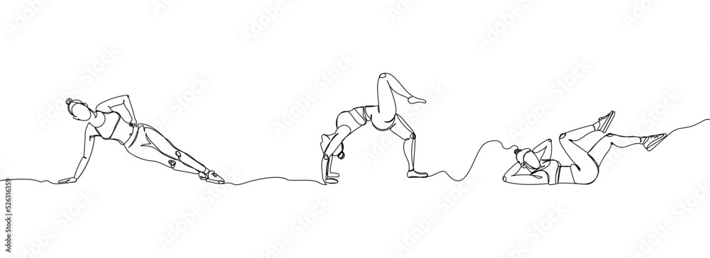 Yoga, fitness people, training set one line art. Continuous line ...
