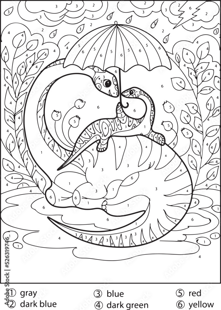 Vetor de Dinosaur color by number coloring pages for adults do Stock ...