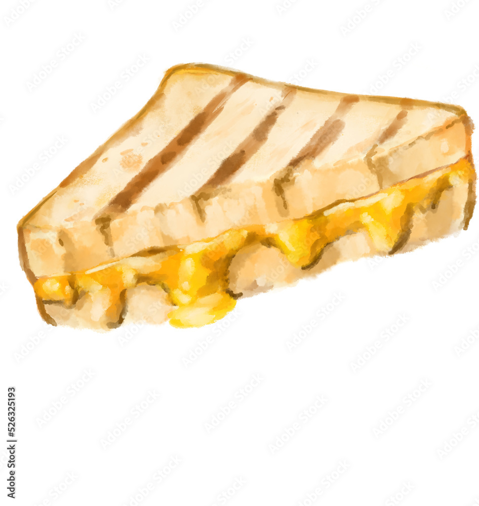 Grilled cheese sandwich comfort melty cheddar bread watercolor hand ...