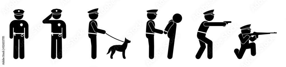 Plakat policeman icon, stick figure police officer, isolated human ...