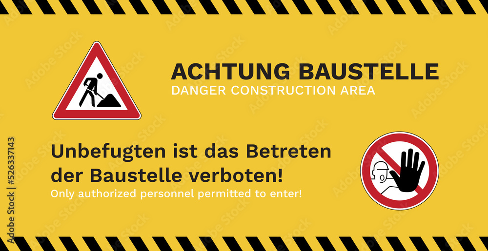 Bauzaun Banner Achtung Baustelle Betreten Verboten Stock Vector | Adobe ...