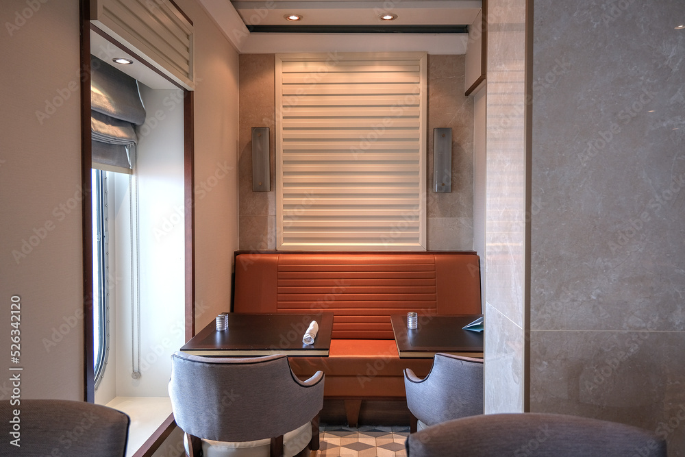 Art Deco interior design style furniture, carpets and paneling onboard ...