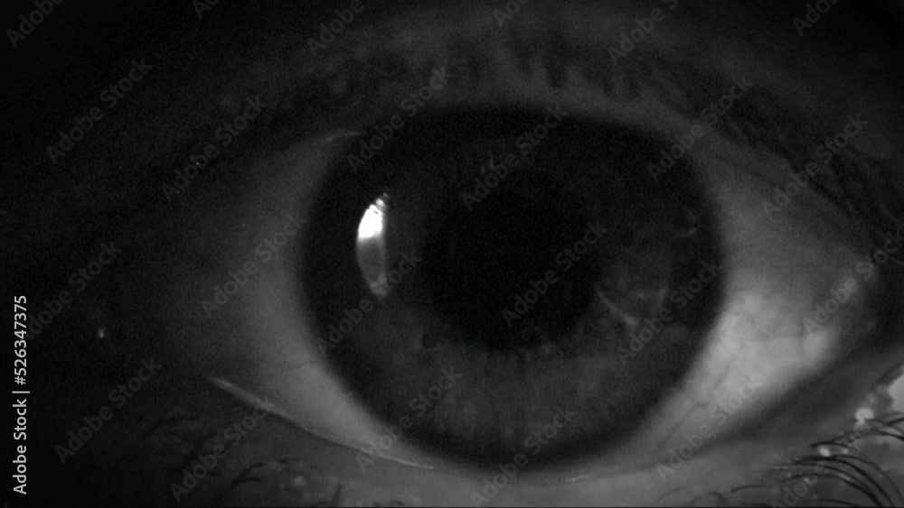 Vintage black and white film with human eye opening full screen ...