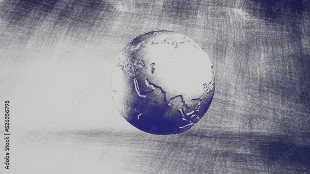 Looped motion graphics of Earth Model in sketch drawing. The rotation ...