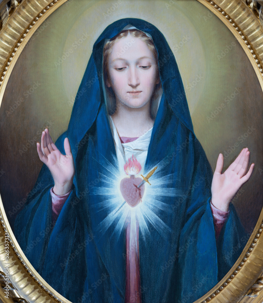 Plakat VARALLO, ITALY - JULY 17, 2022: The painting of Immaculate heart ...