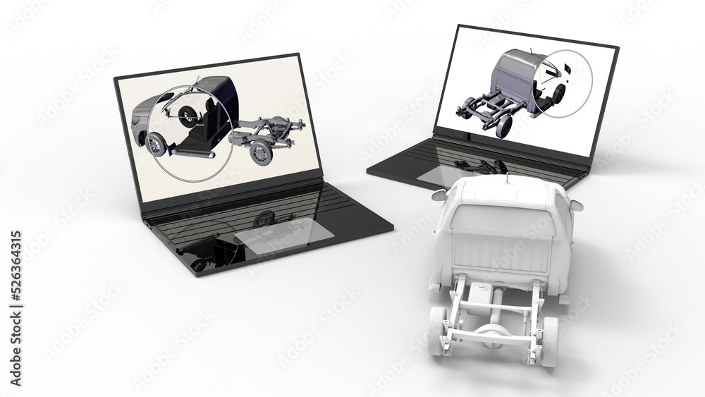 3D rendering - computer aided design of a truck chassis Stock ...