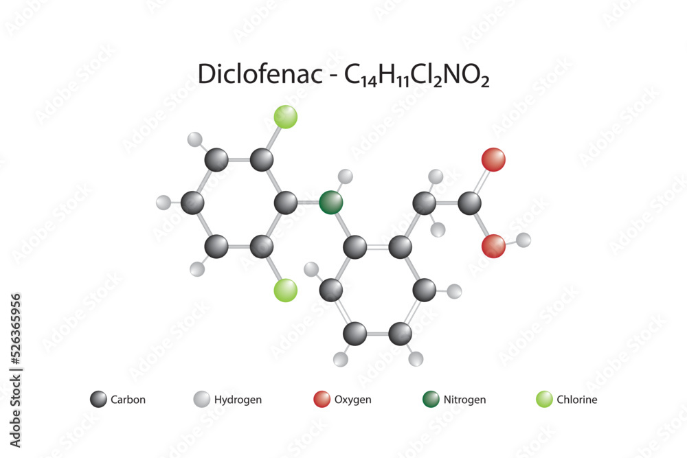 Molecular Formula And Chemical Structure Of Diclofenac Stock Vector Adobe Stock
