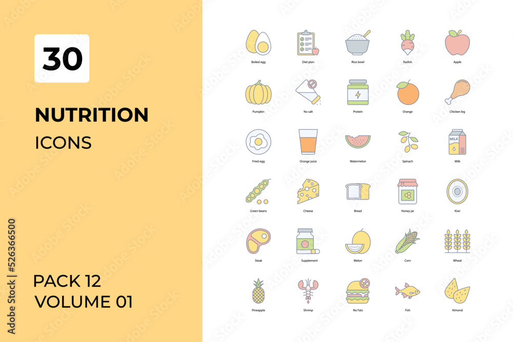 Nutrition icons collection. Set contains such Icons as apple, diet ...
