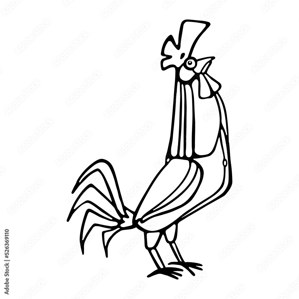 Rooster outline doodle cartoon style Vector Illustration for Coloring ...