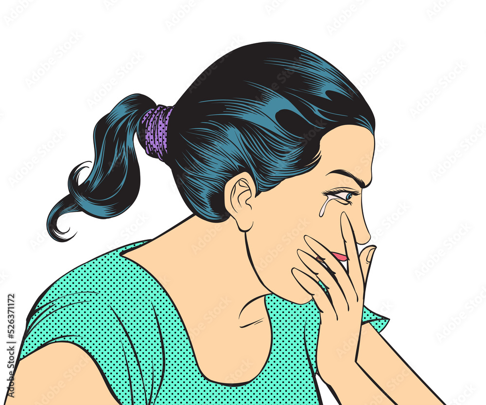 Disappointed and sad woman, crying. hand drawn style design ...