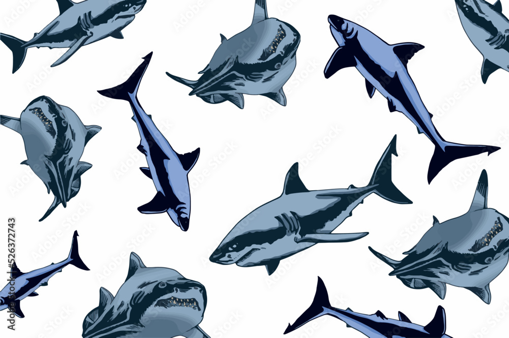 Graphical color pattern blue sharks, stylish cover for fabric ...