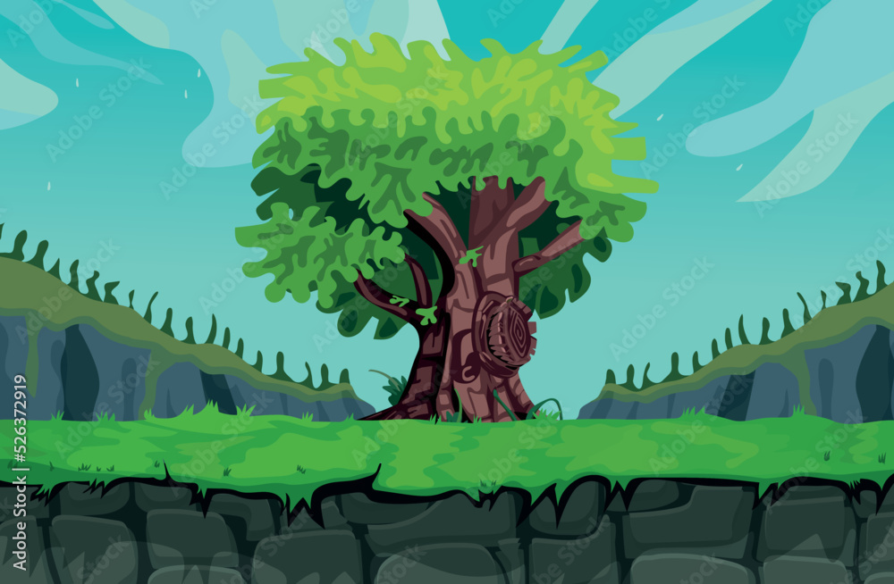 Landscape Big Tree Game background cartoon vector , game design nature ...