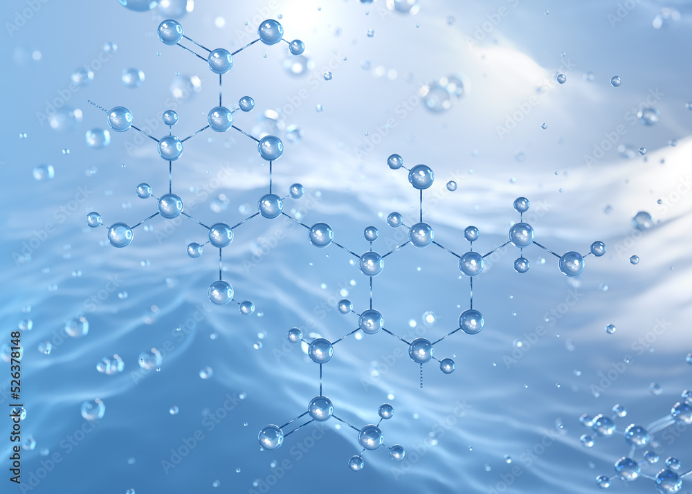 Hyaluronic acid gel, closeup molecular structure, chemical model 3d ...