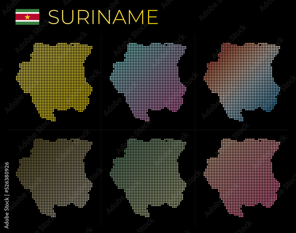 Suriname dotted map set. Map of Suriname in dotted style. Borders of ...