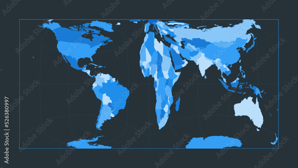 World Map. Gringorten square equal-area projection. Futuristic world ...