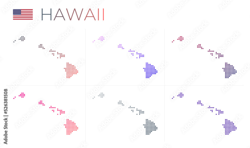 Hawaii dotted map set. Map of Hawaii in dotted style. Borders of the ...