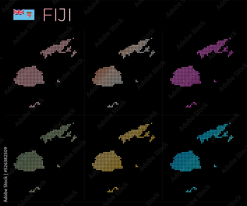 Fiji dotted map set. Map of Fiji in dotted style. Borders of the ...