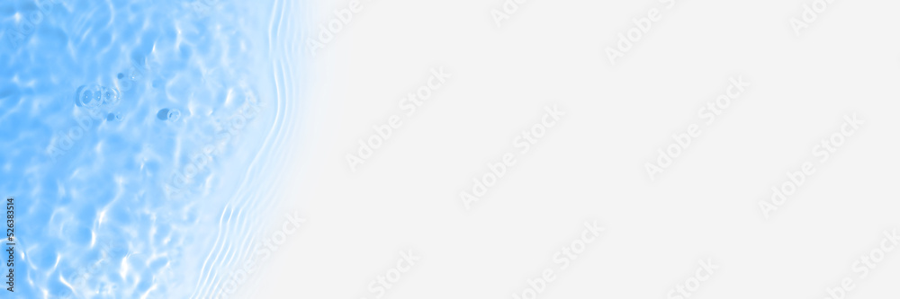 Transparent blue and white water background or pattern with light reflection. Gel blue ...