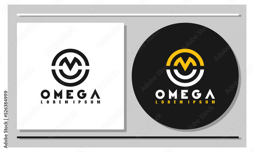 Omega logo with circle design and letter M Stock Vector | Adobe Stock