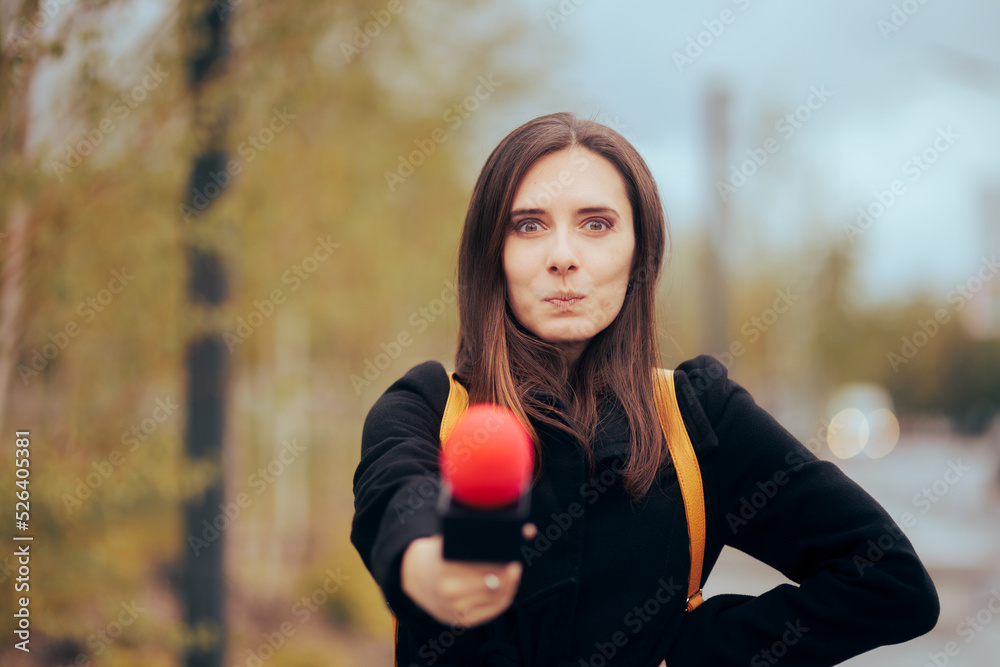 Curious Reporter Asking a Question on the Street in an Interview. Funny journalist being ...