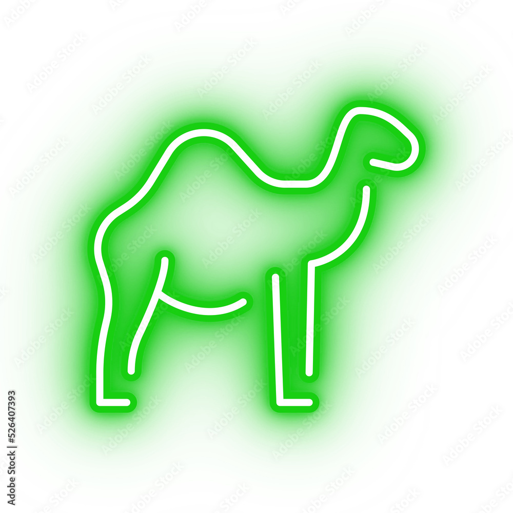 Neon green camel icon, transparent background, neon safari animal icon ...