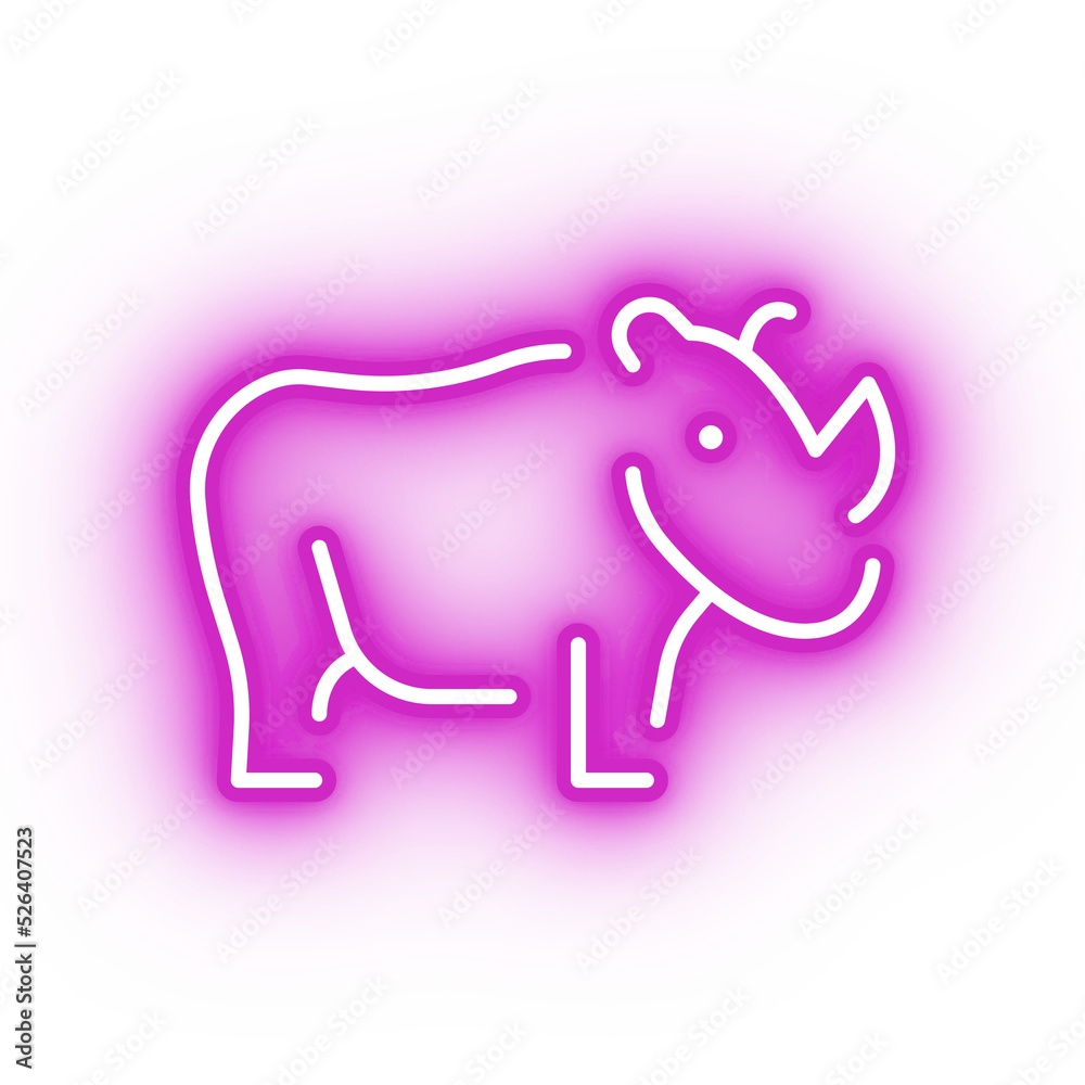 Neon pink rhino icon, transparent background, neon safari animal icon ...