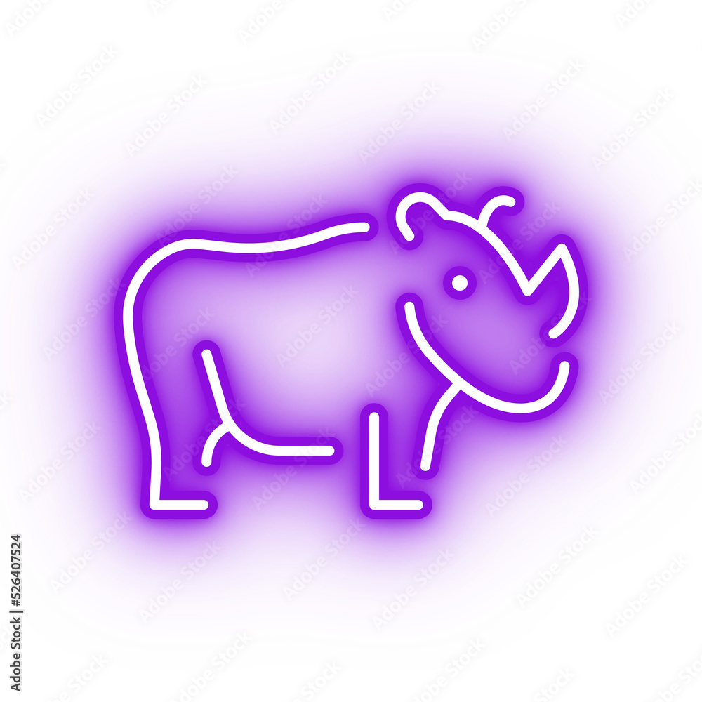 Neon purple rhino icon, transparent background, neon safari animal icon ...