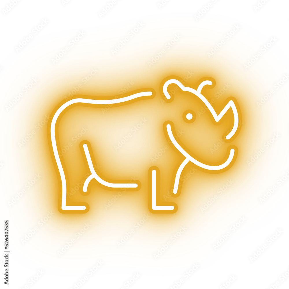 Neon yellow rhino icon, transparent background, neon safari animal icon ...