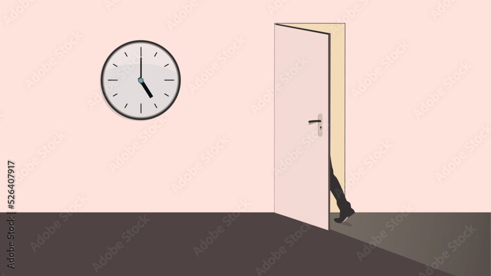 Quiet quitting vector illustration, leaving office at 5 pm, workplace ...