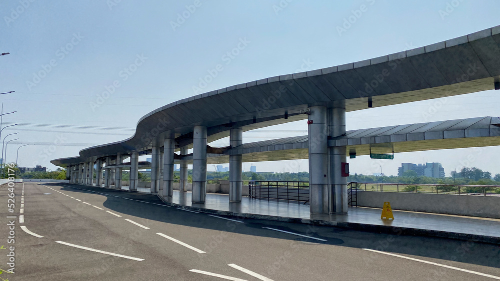 Curved roof of bus terminal and blue sky Stock Photo | Adobe Stock
