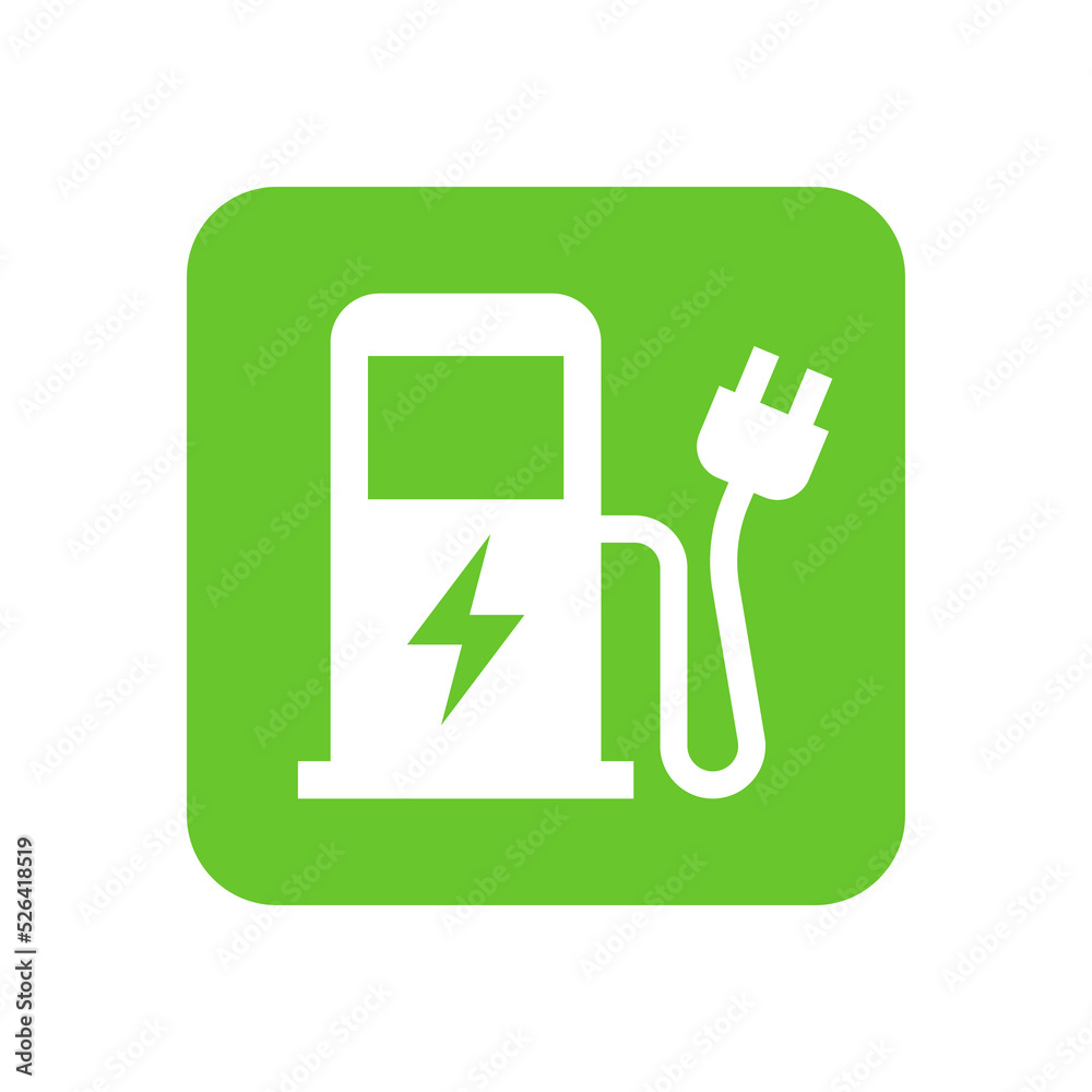 Green eco electric fuel pump icon, Charging point station for hybrid ...