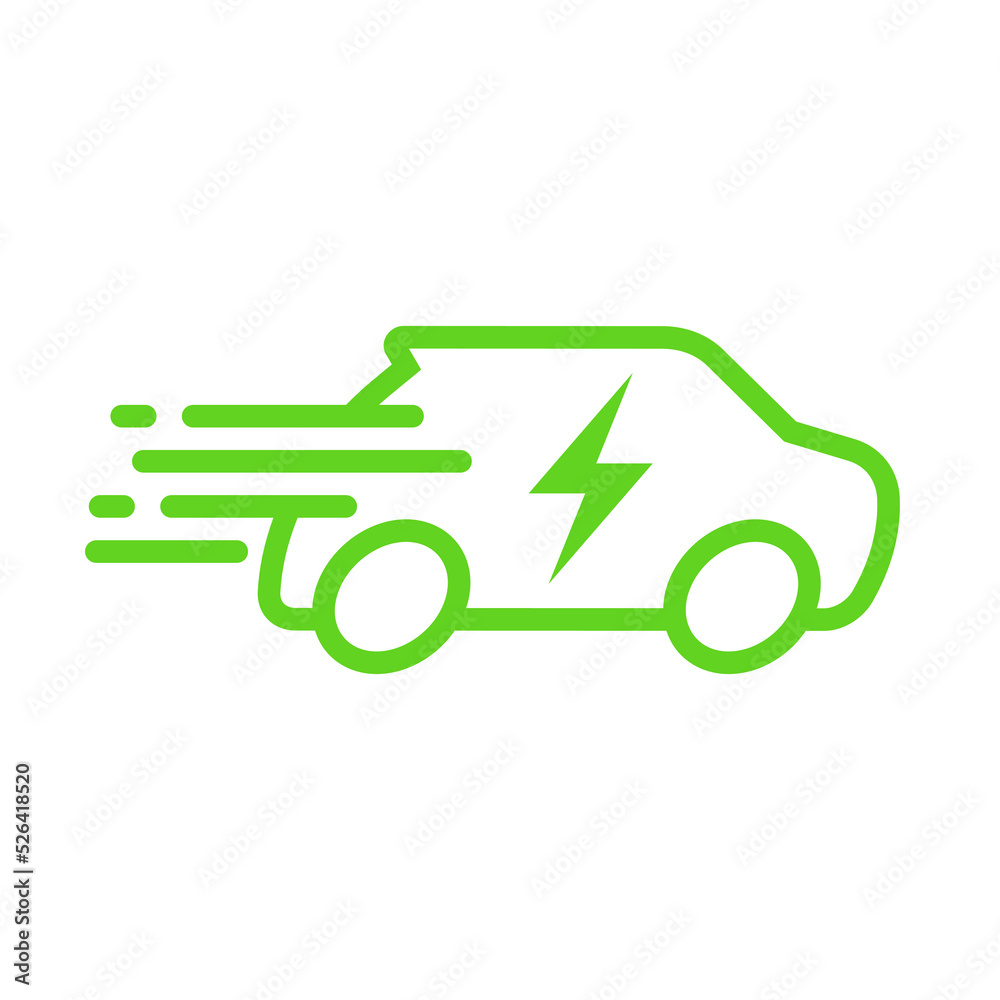 Fast electric car icon symbol, EV car energy, Green hybrid vehicles ...