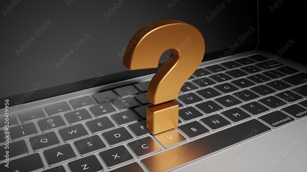 Gold question on keyboard business concept 3D rendering technology ...
