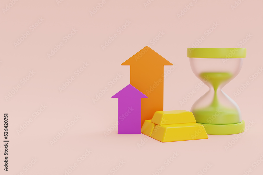 Time value of money concept with hourglass and coin stacks, time ...