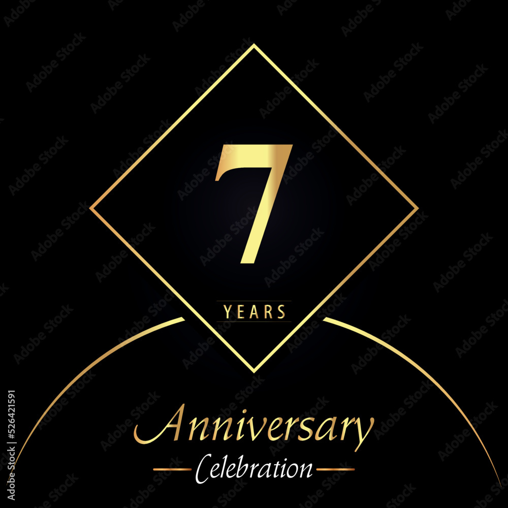 7 years anniversary celebration with gold square frames and circle ...
