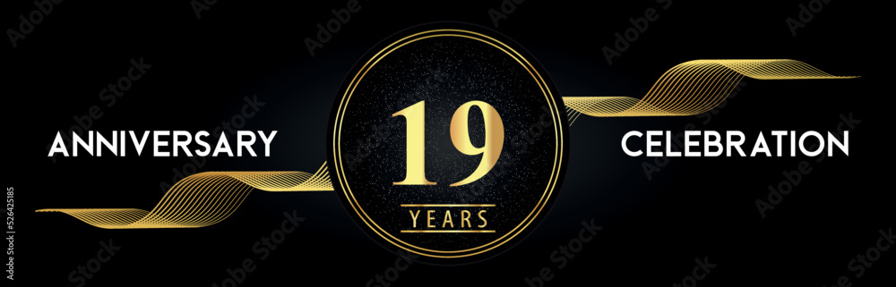 19 Years Anniversary Celebration with Golden Waves and Circle Frames on ...