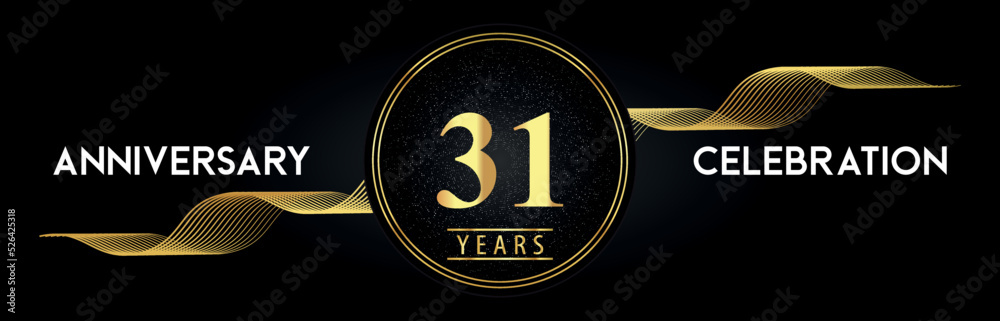 Vetor de 31 Years Anniversary Celebration with Golden Waves and Circle ...