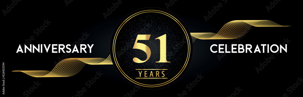 51 Years Anniversary Celebration with Golden Waves and Circle Frames on ...