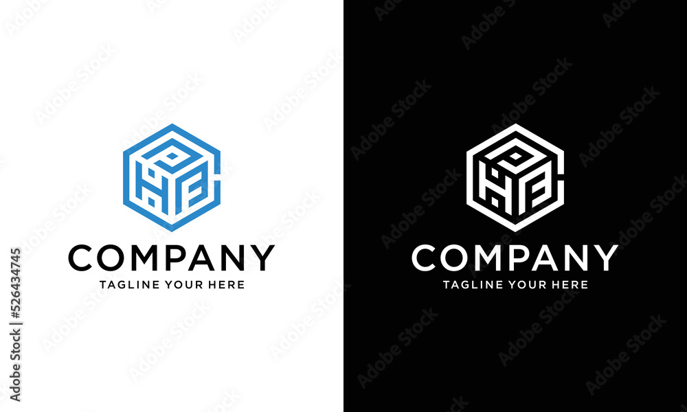 letter HPF, PHF logo design vector template on a black and white ...