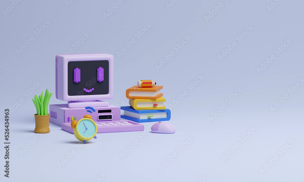 Back to school education background. Computer programing class room. 3D ...