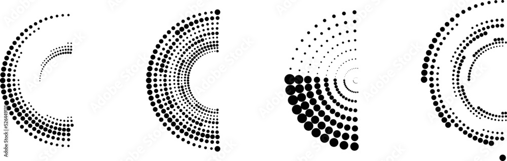 Halftone dots in half circle form. round logo . vector dotted frame ...