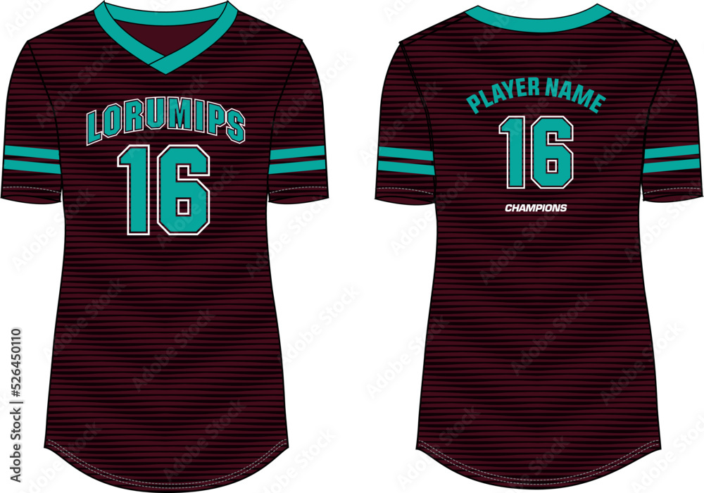 Women Sports Jersey t-shirt design flat sketch illustration with ...