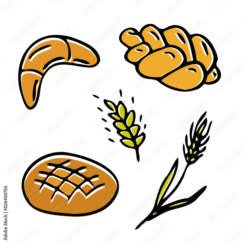 Bakery bread, buns, baguette and loaf . Cartoon illustration isolated ...