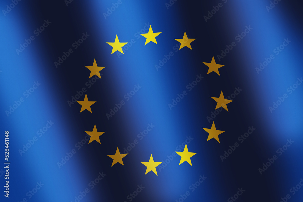EU national flag. European Union blue flag with gold stars and smooth ...