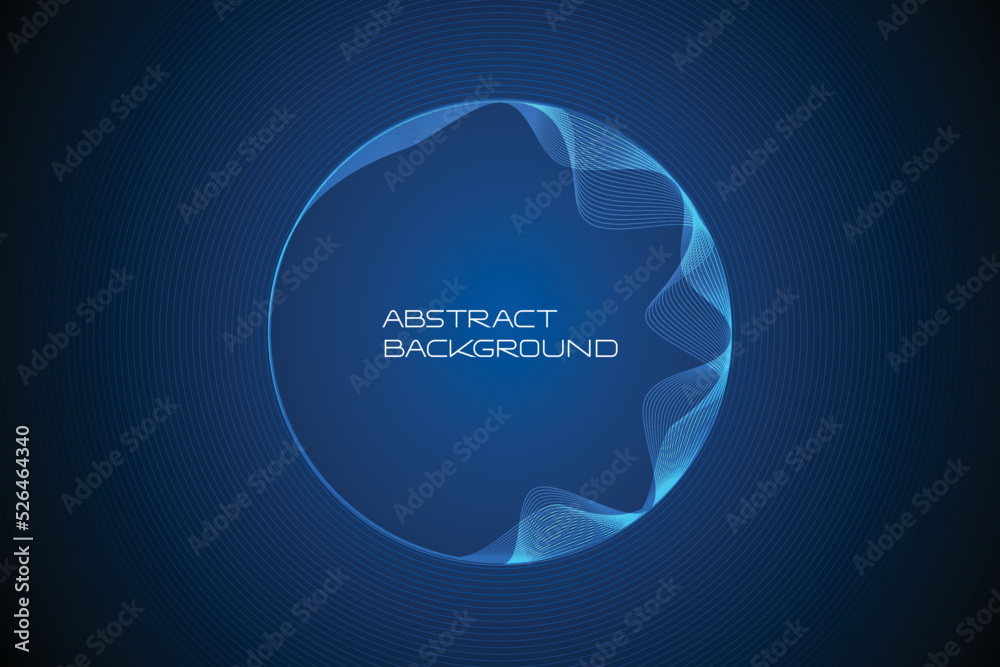 Vector abstract circles lines wavy in round frame in blue background ...