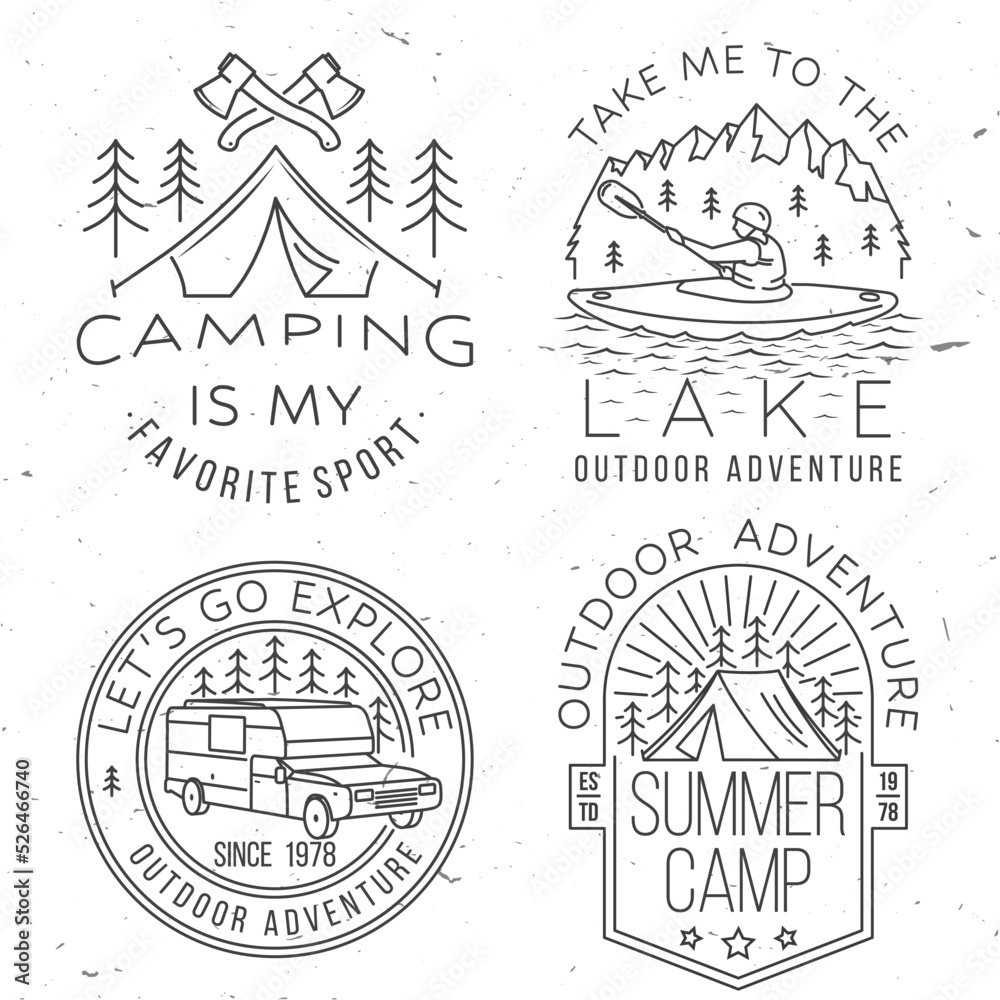 Set of camping badges design on chalkboard. Vector illustration ...