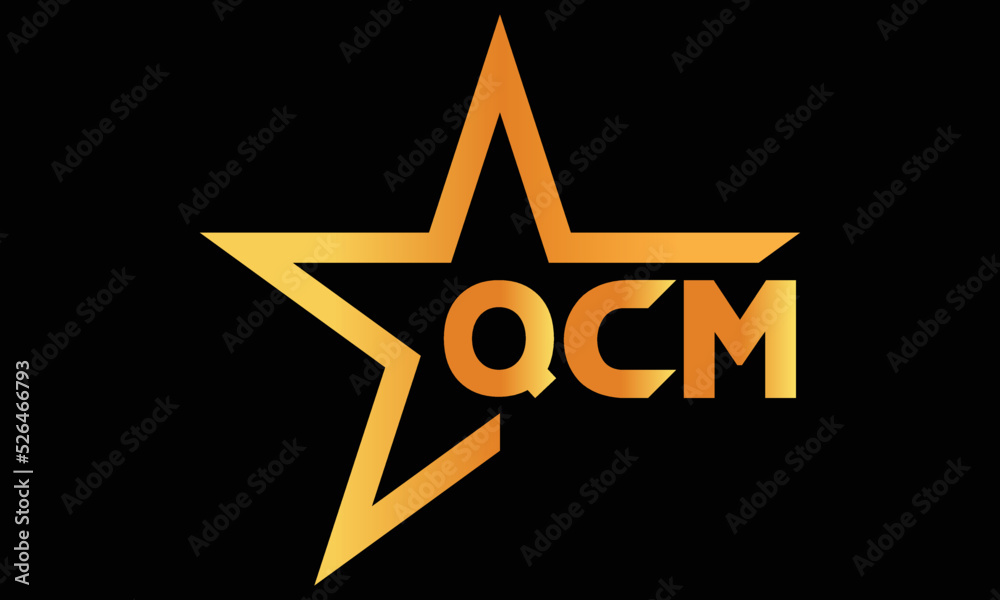 QCM golden luxury star icon three letter logo design vector template ...