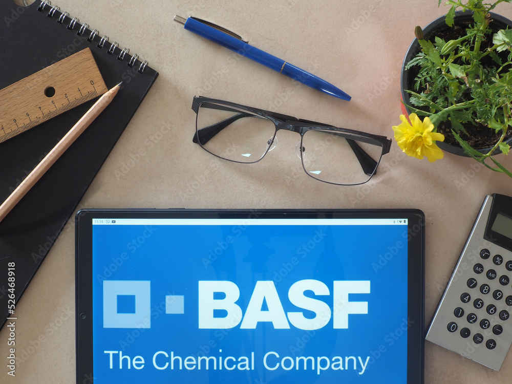 In this photo illustration, BASF SE logo seen displayed on a tablet ...