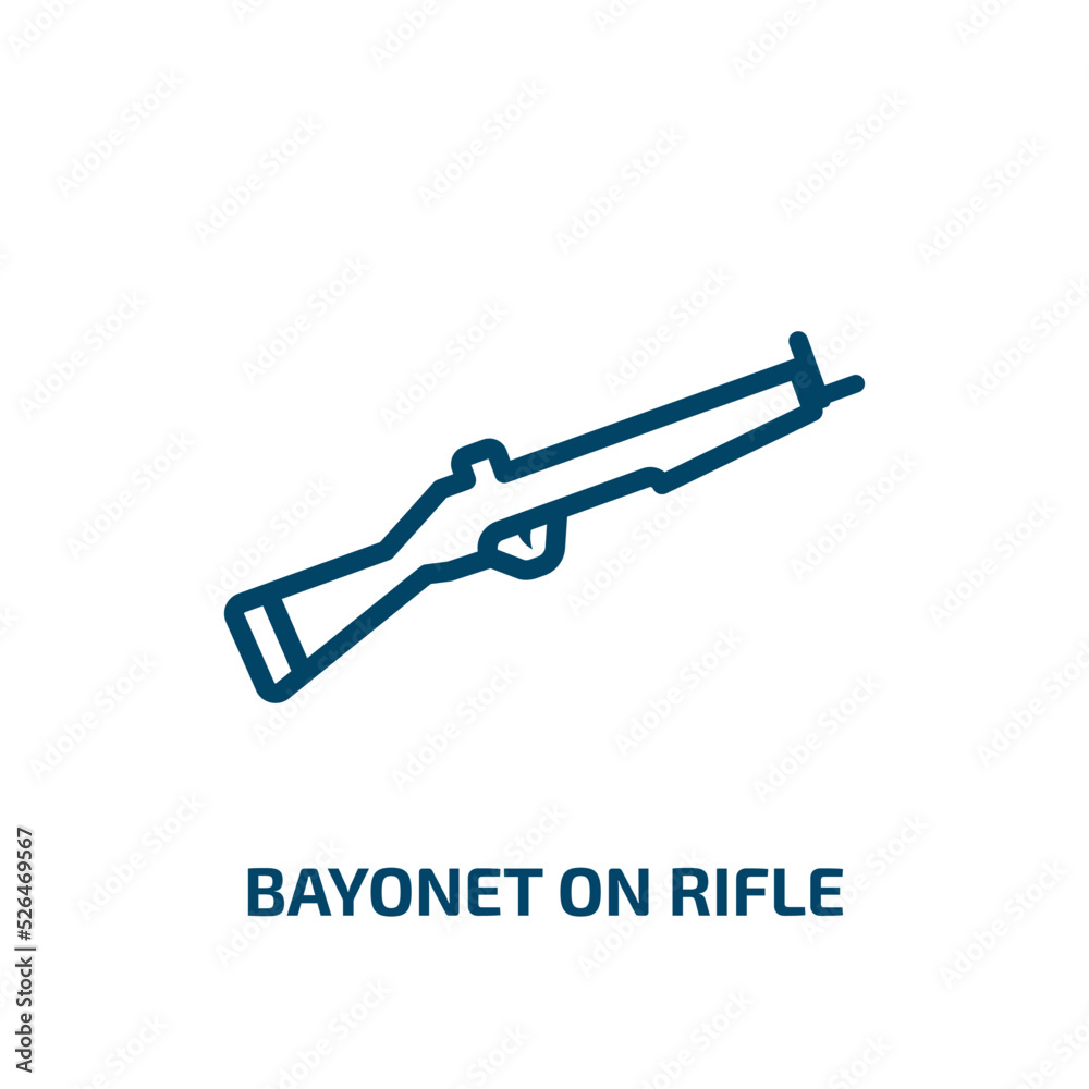 bayonet on rifle icon from army and war collection. Thin linear bayonet on rifle, military, army ...