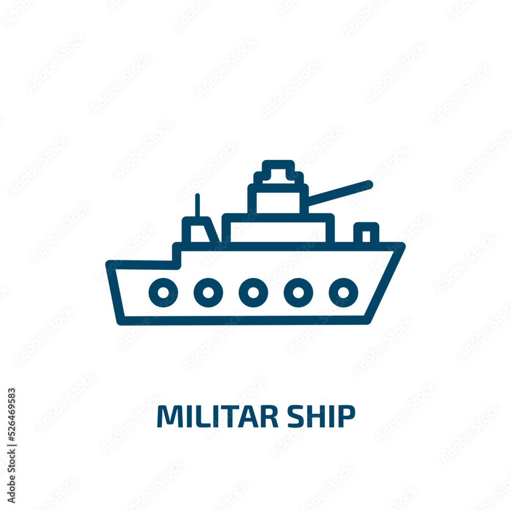 militar ship icon from army and war collection. Thin linear militar ...